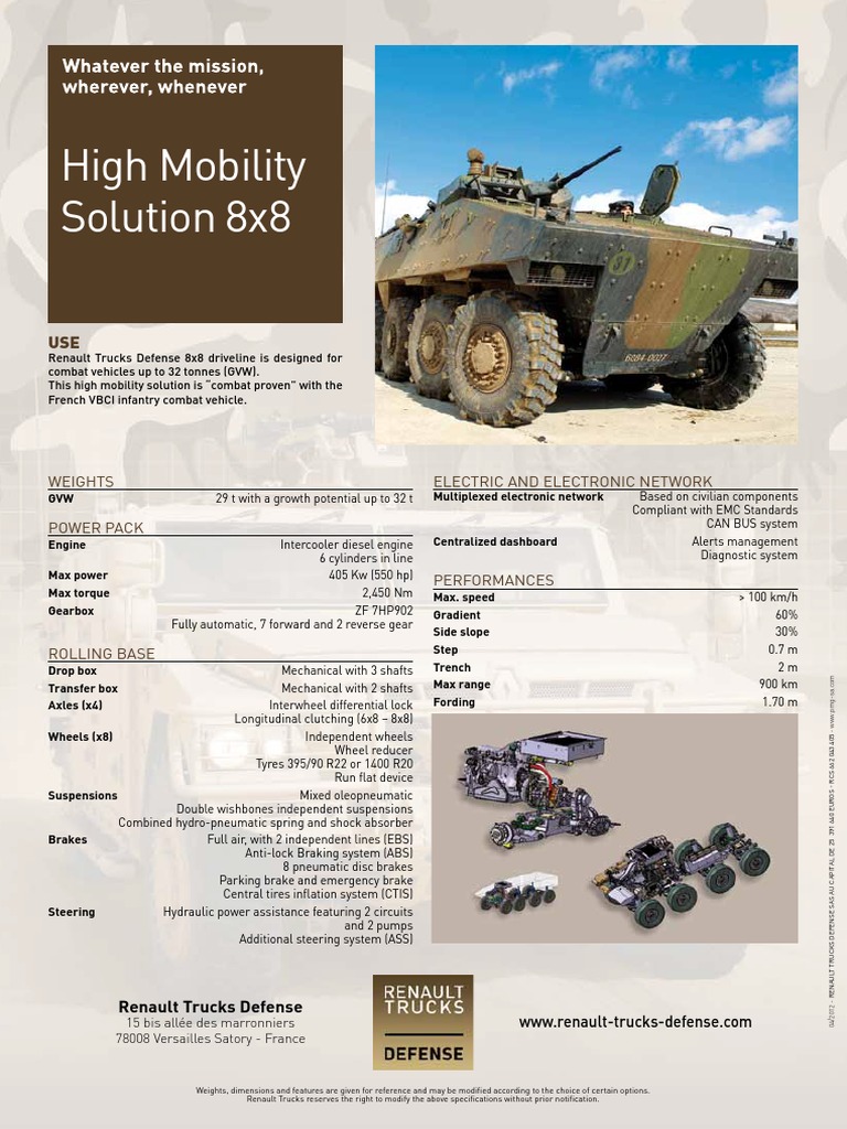 Renault 8x8 Combat Vehicle Specs | PDF | Truck | Axle