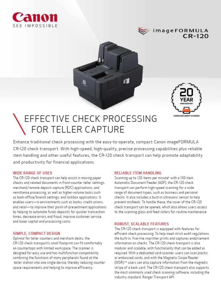 Canon CR 120 Check Scanner Brochure | PDF | Image Scanner | Optical ...