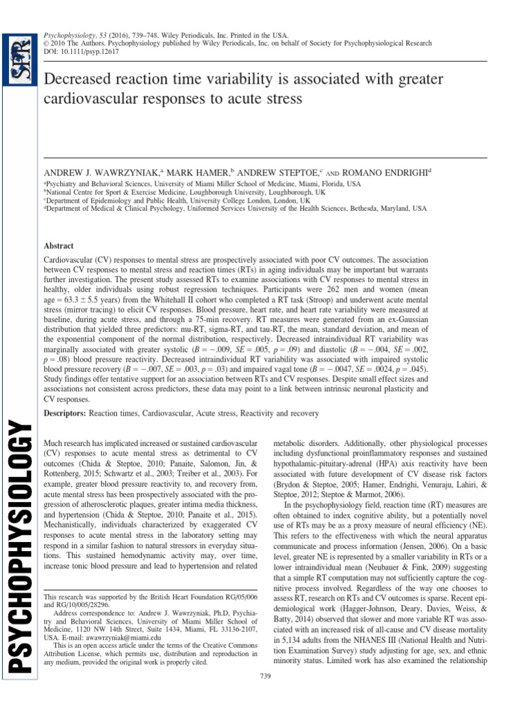 Decreased Reaction Time Variability Is Associated With Greater ...