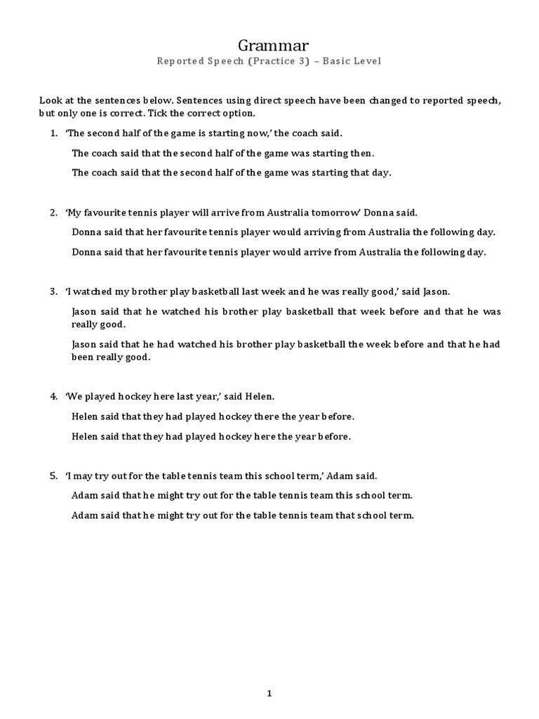 Reported Speech (Practice 3) - Basic | PDF