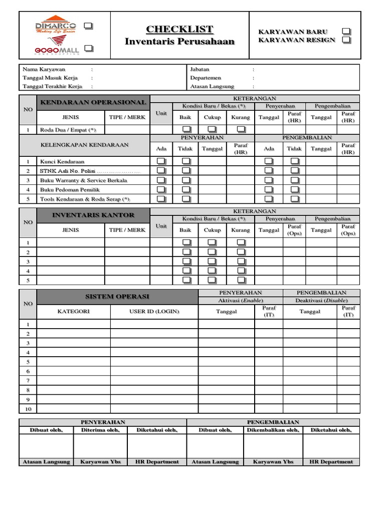 (Form) Checklist Inventaris Perusahaan | PDF