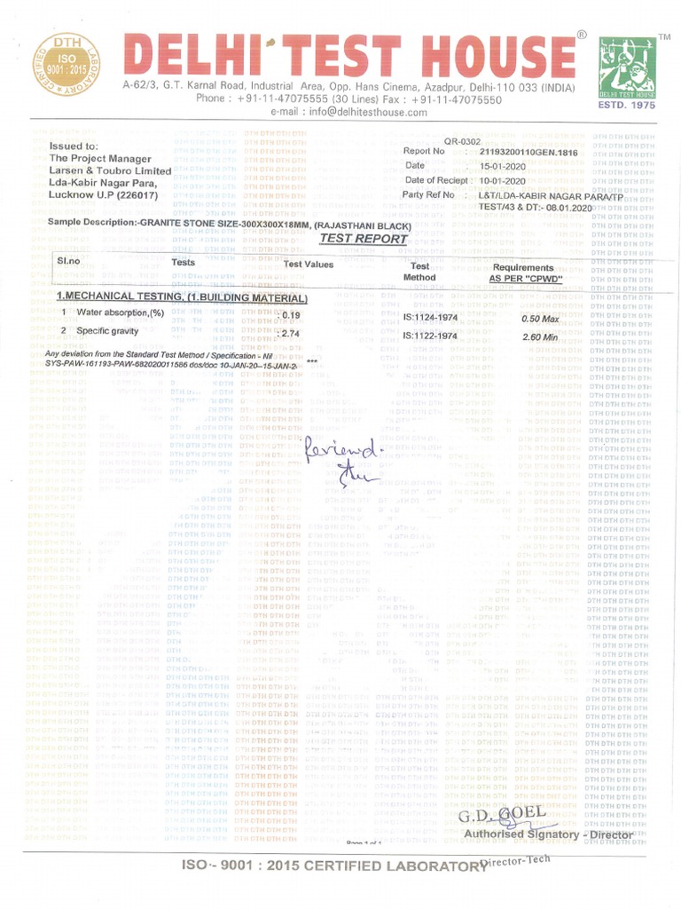 Test Report - Granite | PDF