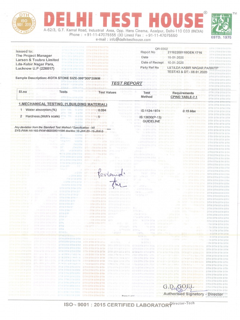 Test Report - Kota Stone | PDF