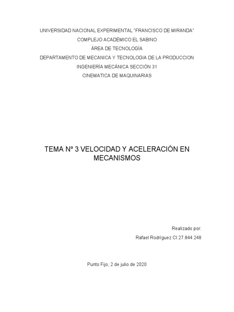Velocidad y Aceleracion de Mecanismos | PDF | Velocidad | Vector Euclidiano