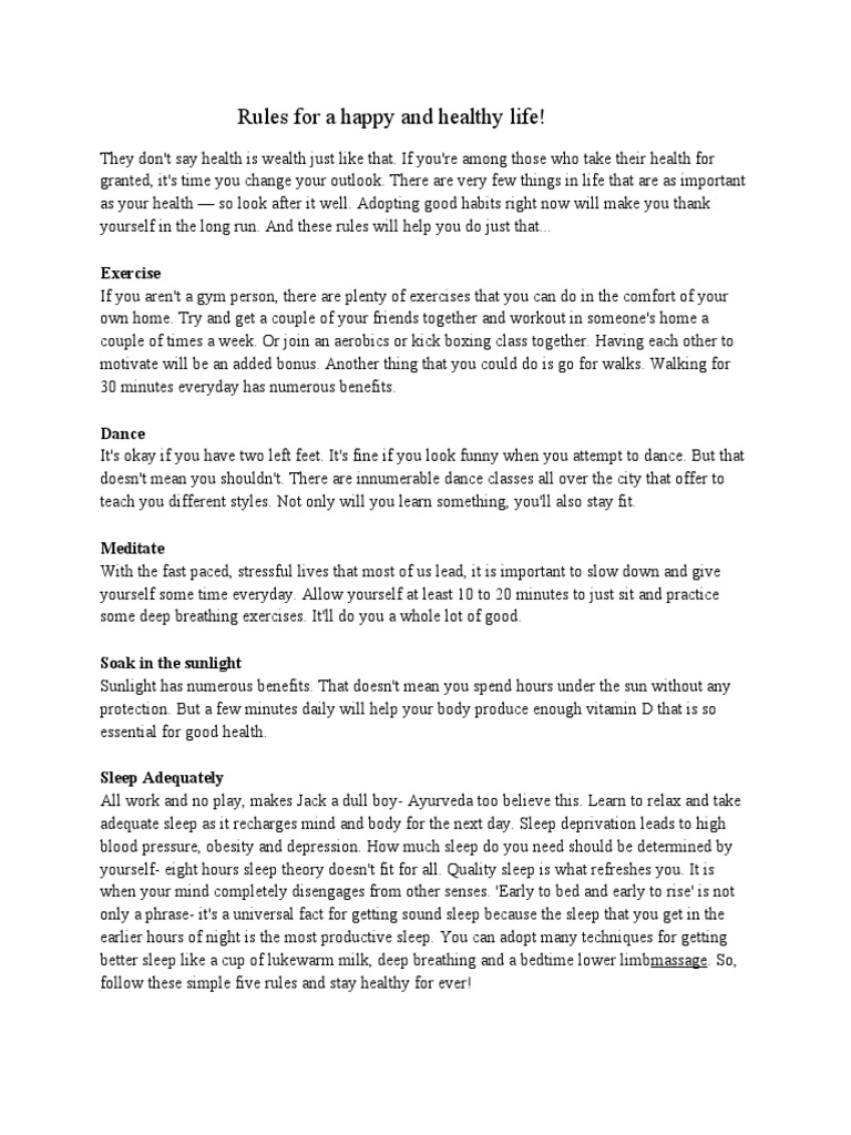 Essential Rules for Healthy Living | PDF | Sleep | Laughter