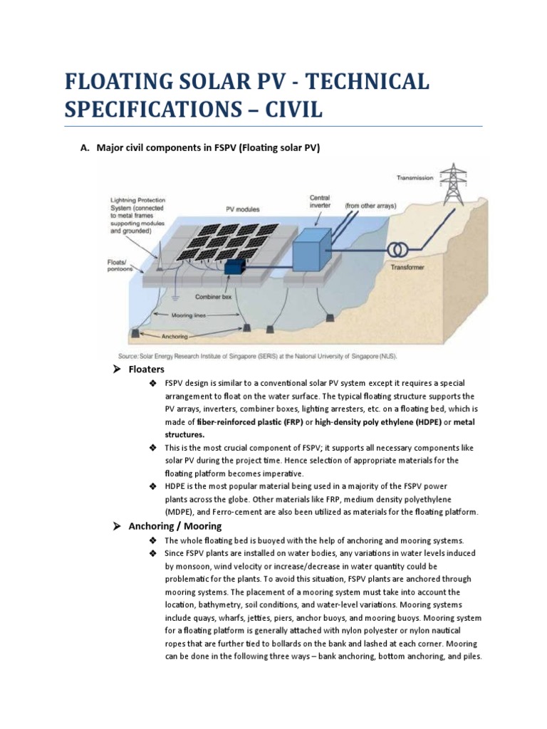 Floating Solar Pv - Technical Specifications – Civil | Solar Panel | Anchor