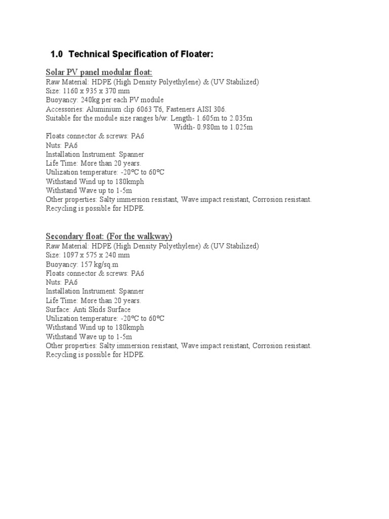 Floater Technical Specification2 | PDF