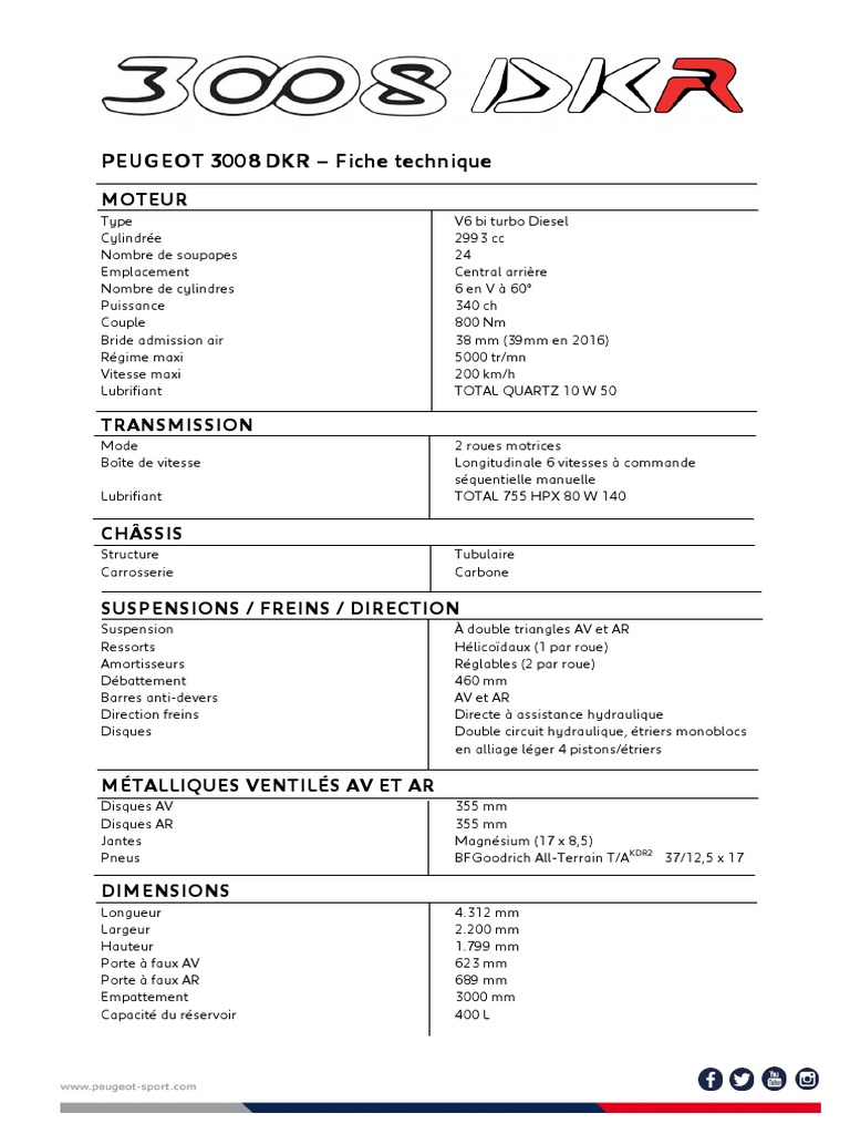 PEUGEOT - 3008 DKR - Fiche Technique - FR | PDF