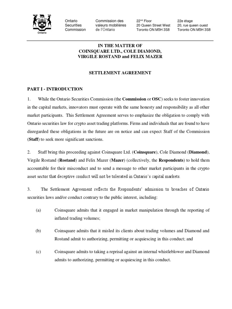 Settlement Agreement | Download Free PDF | Whistleblower | Market Maker