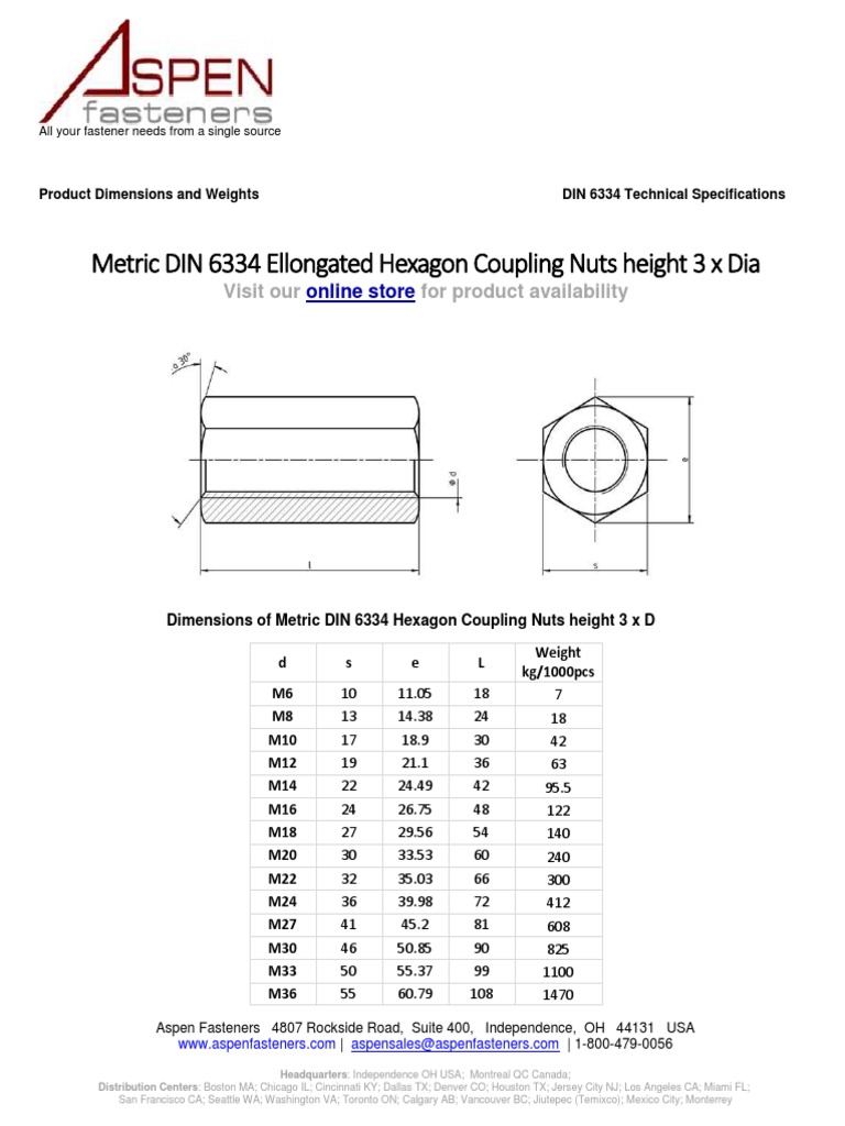 Metric - DIN - 6334 - Spec For Hexagonal Coupling Nut | PDF | Screw ...