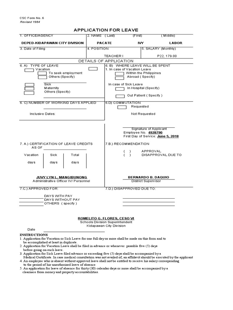 Sick Leave Application Form | PDF | Sick Leave | Working Time