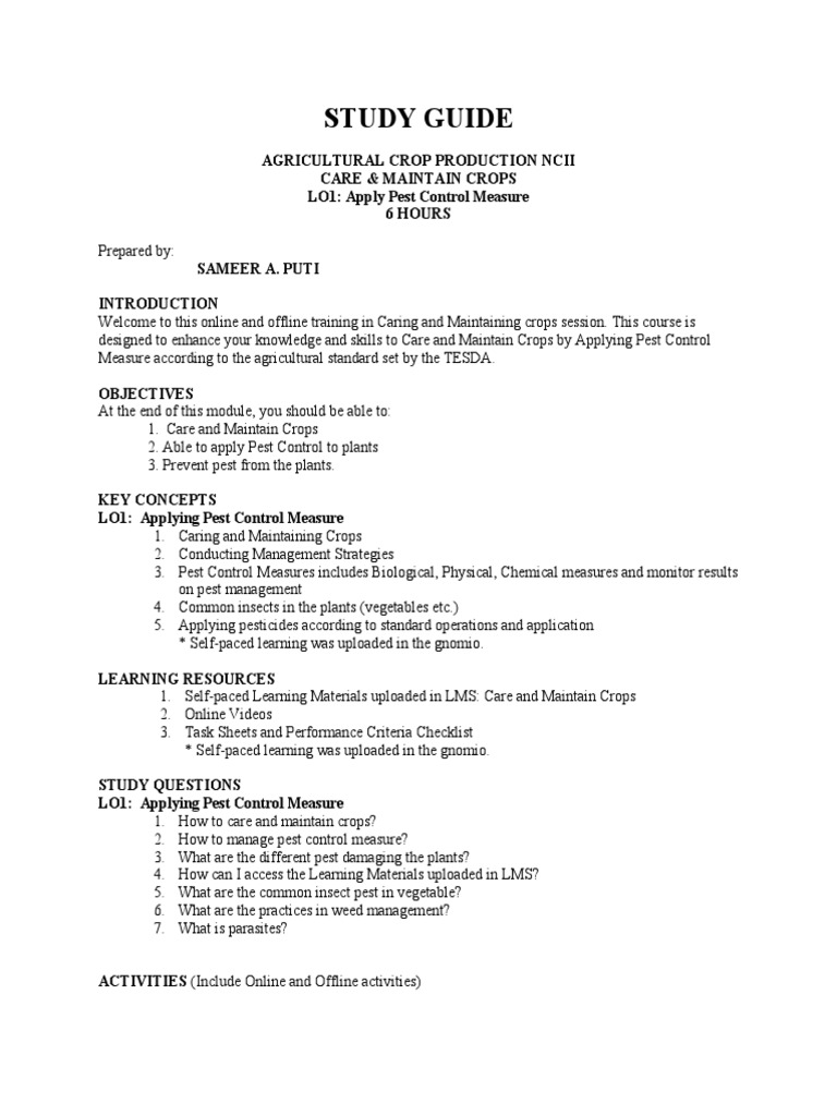 SG LO1 Apply Control Measures (IBICCI) | PDF | Pest Control | Agriculture