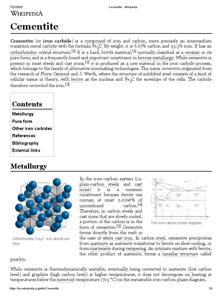 Cementite: Cementite (Or Iron Carbide) Is A Compound of Iron and Carbon ...