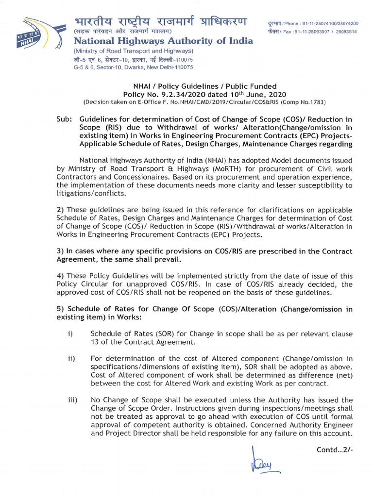 NHAI Policy Circular No. 9-2-34 | PDF