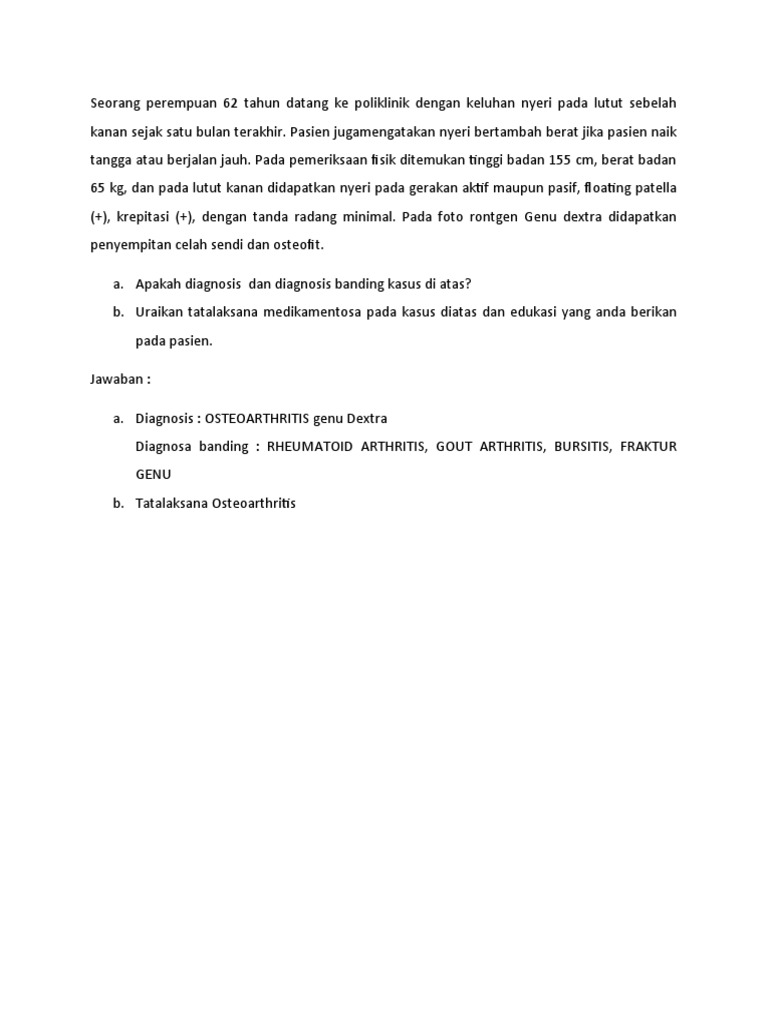 Tatalaksana Osteoarthritis Genu Dextra | PDF