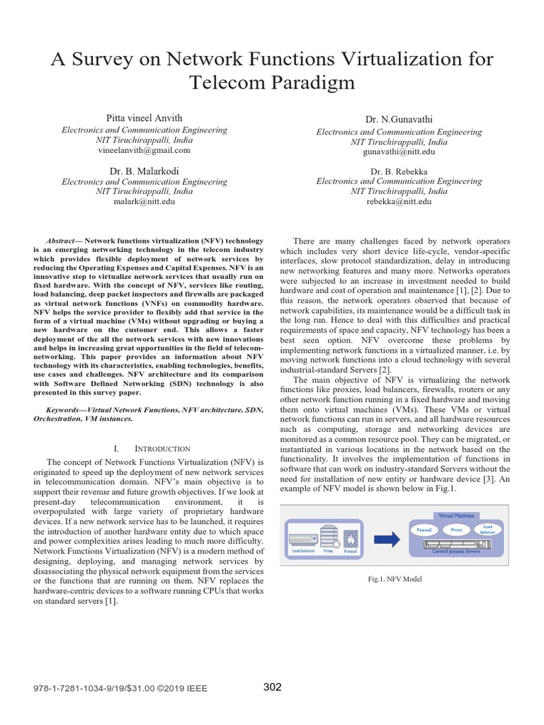A Survey On Network Functions Virtualization For Telecom Paradigm | PDF | Computer Network ...