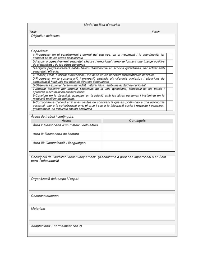 Model de Fitxa D'activitat | PDF