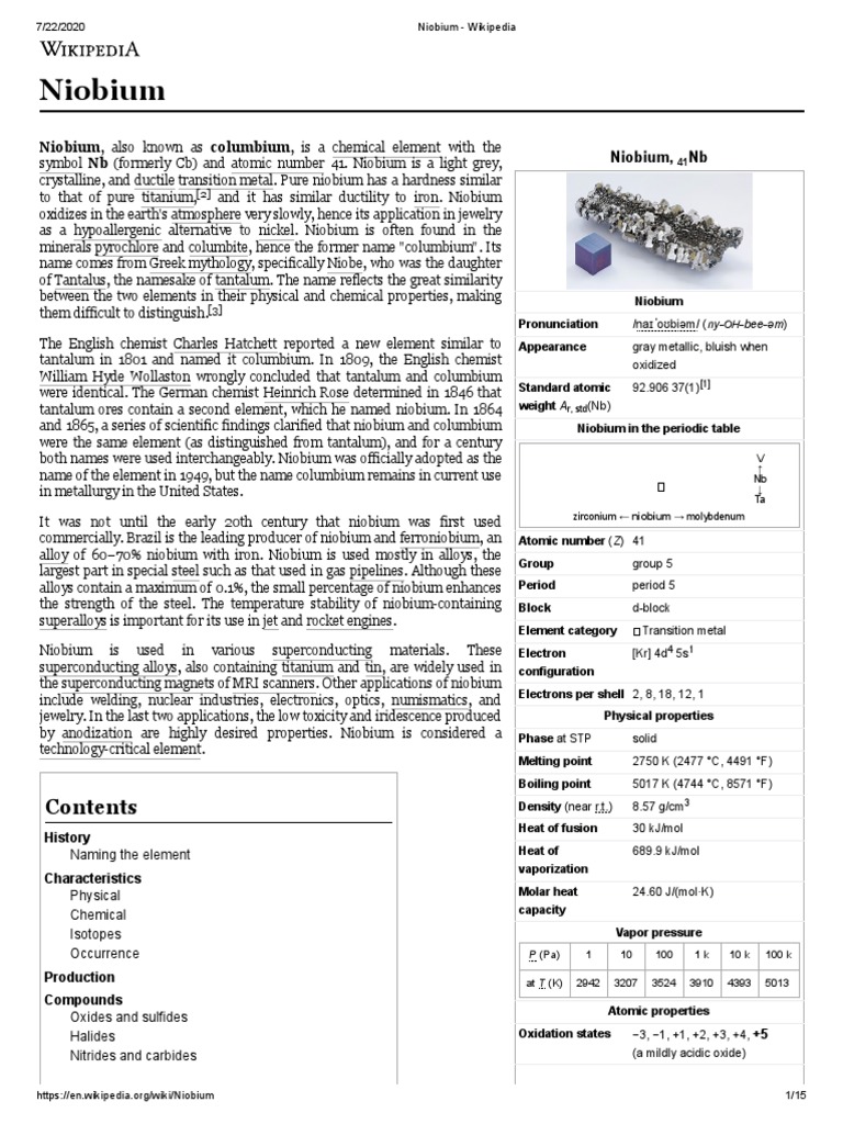 Niobium: Niobium, Also Known As Columbium, Is A Chemical Element With ...