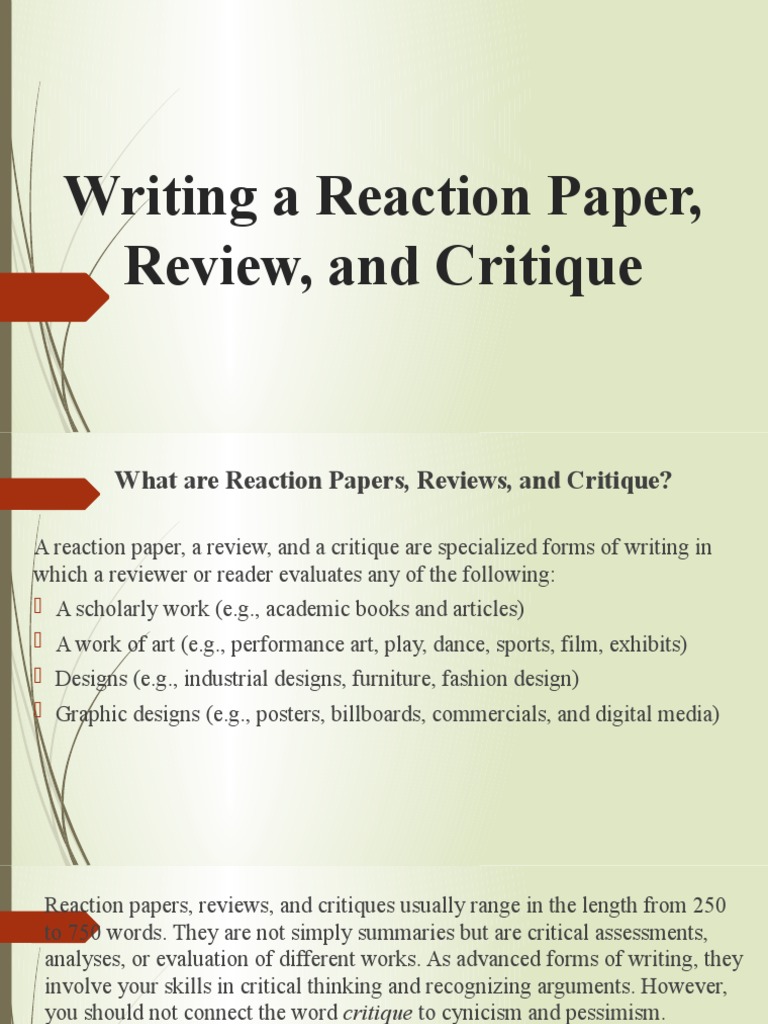 Writing A Reaction Paper, Review, and | PDF | Feminism | Gender Studies