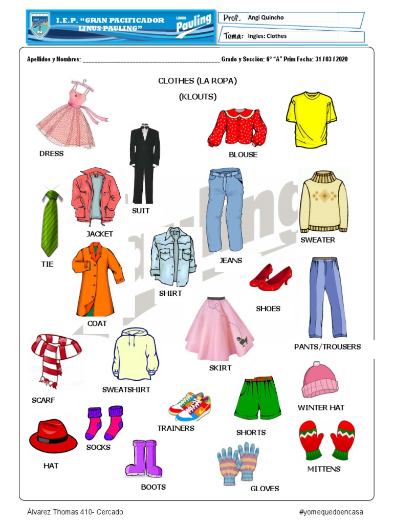 Clothing Identification: Students Practice Identifying Articles of ...