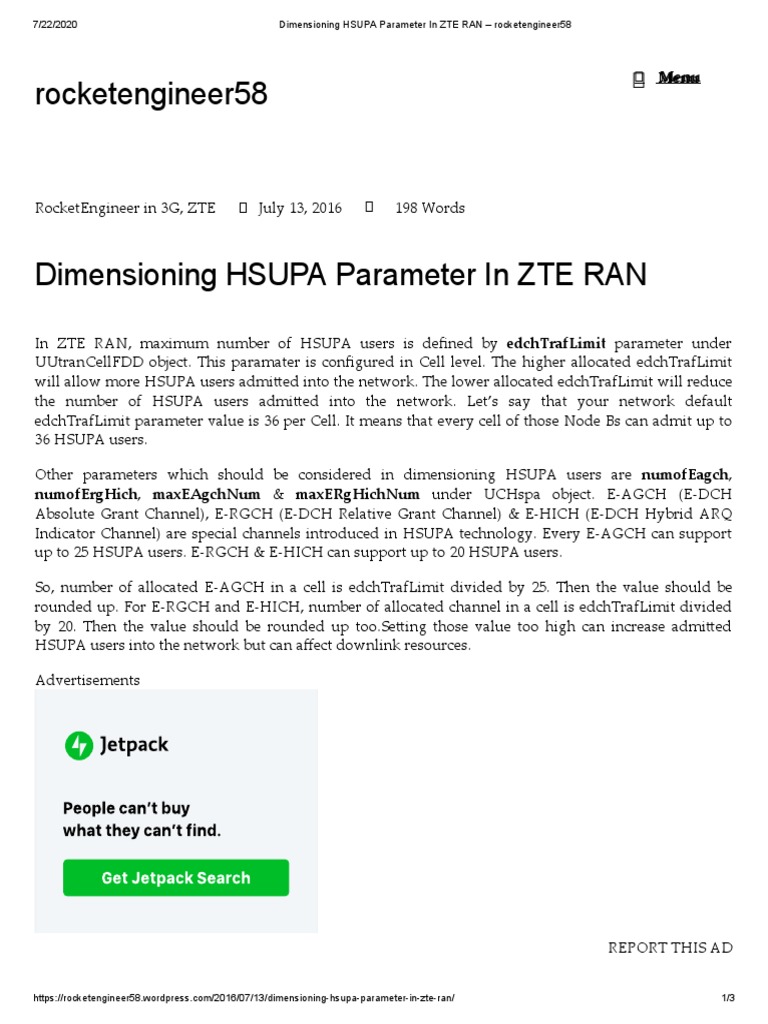 Dimensioning HSUPA Parameter in ZTE RAN | PDF