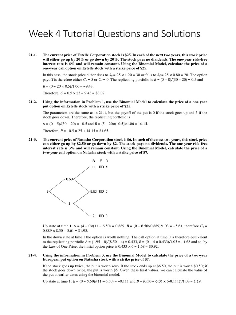 Week 4 Tutorial Questions and Solutions: U D U D | PDF | Option ...