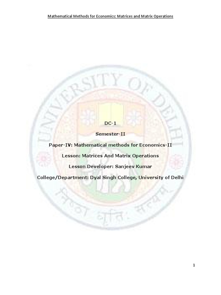 Matrices and Matrix Operations PDF | PDF | Matrix (Mathematics ...
