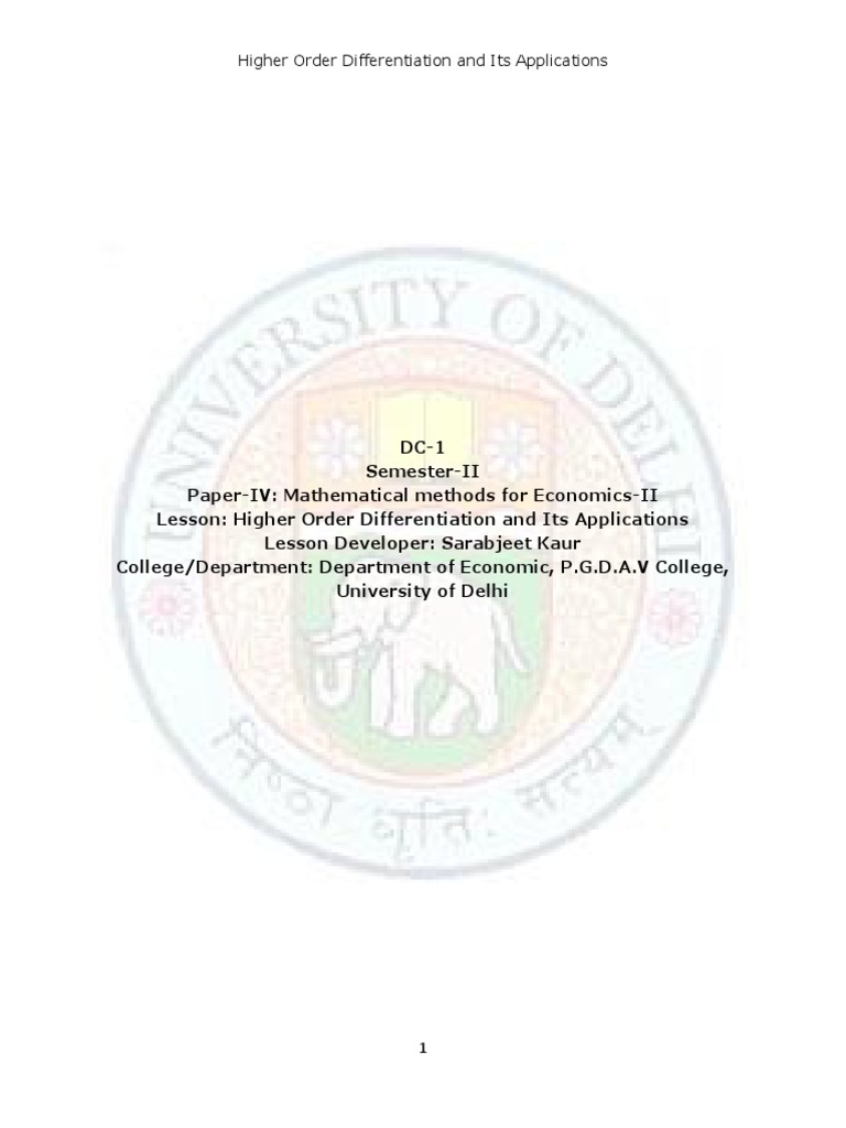 Higher Order Differentiation and Its Applications | PDF | Derivative ...