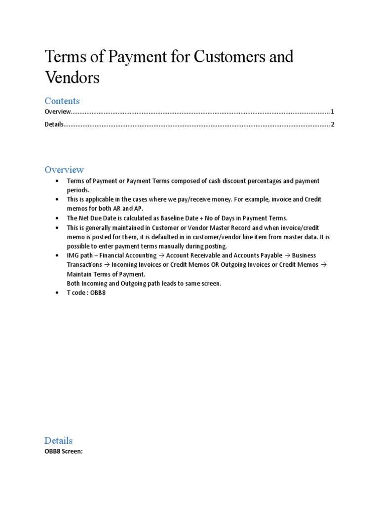 Terms of Payment For Customers and Vendors: OBB8 Screen | Download Free ...