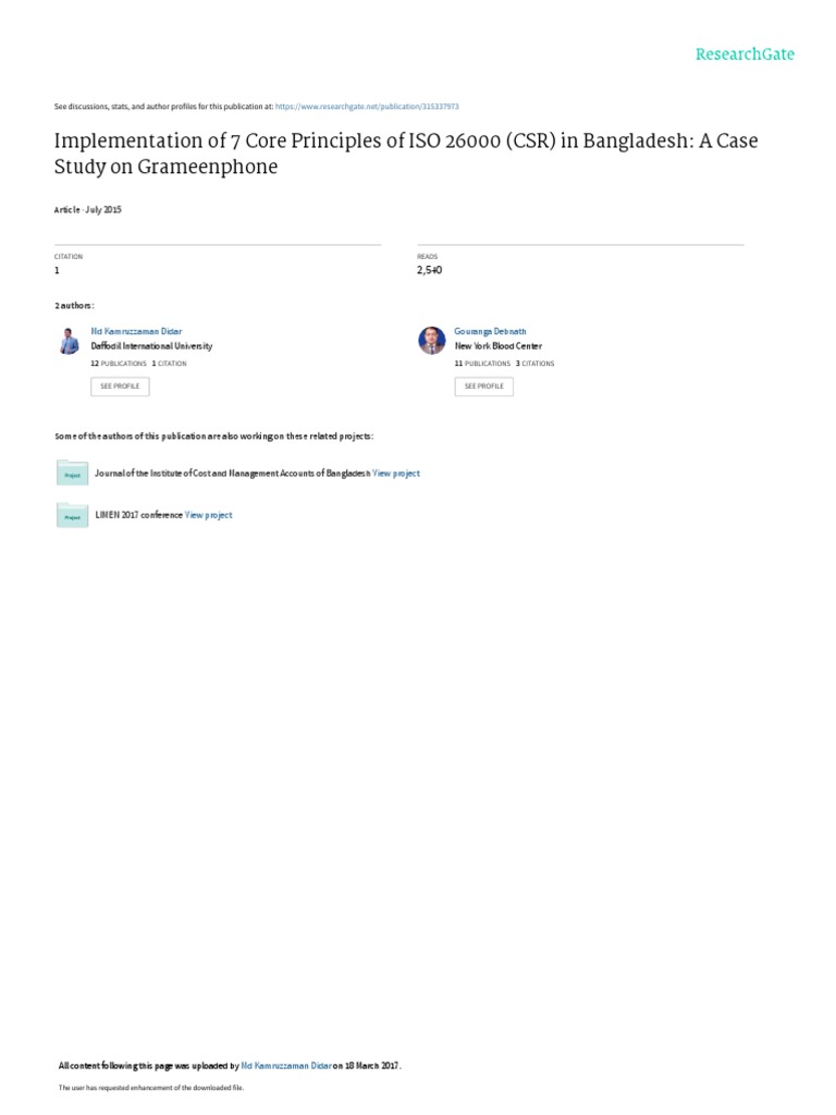 Implementation of 7 Core Principles of ISO 26000 (CSR) in Bangladesh: A ...