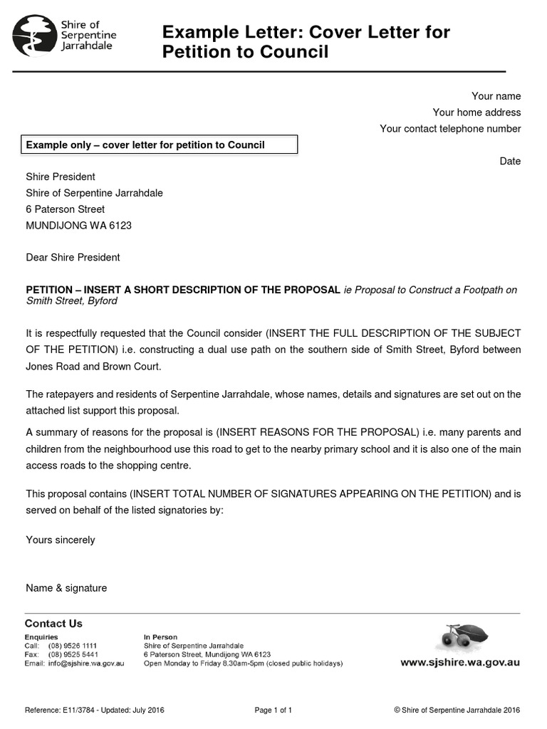 Sample Petition Cover Letter to Council | PDF