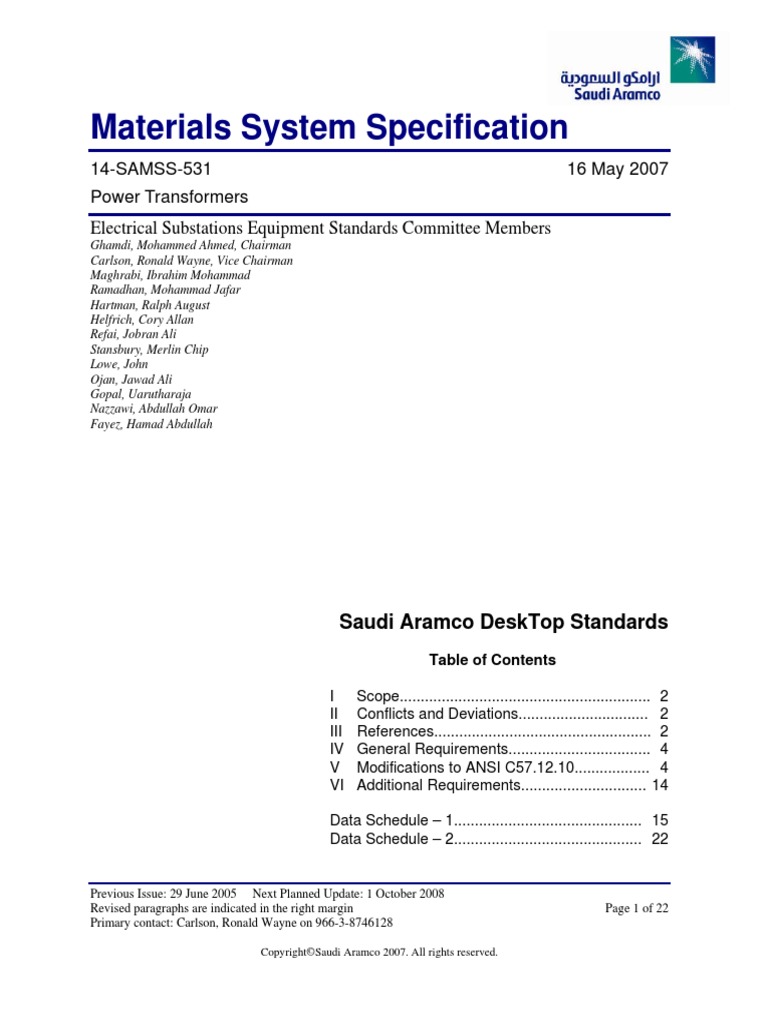 Materials System Specification | PDF | Transformer | Electrical Wiring