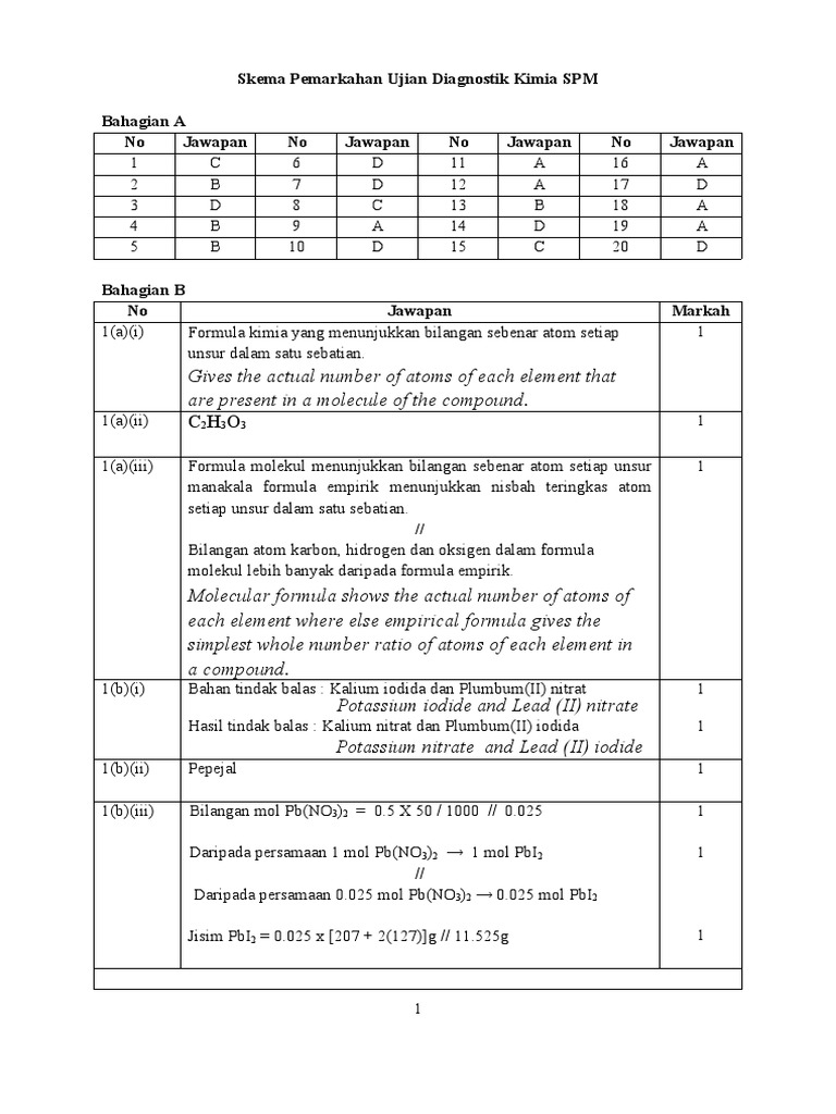 Skema Jawapan Ujian Diagnostik Kimia 2020 Pdf