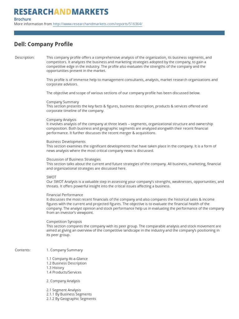 Dell Company Profile PDF | PDF | Financial Analyst | Swot Analysis