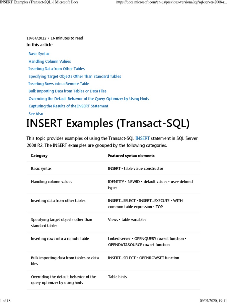 INSERT Examples | PDF | Information Retrieval | Databases
