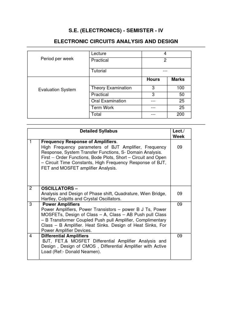 S.E. (Electronics) - Semister - Iv Electronic Circuits Analysis and ...