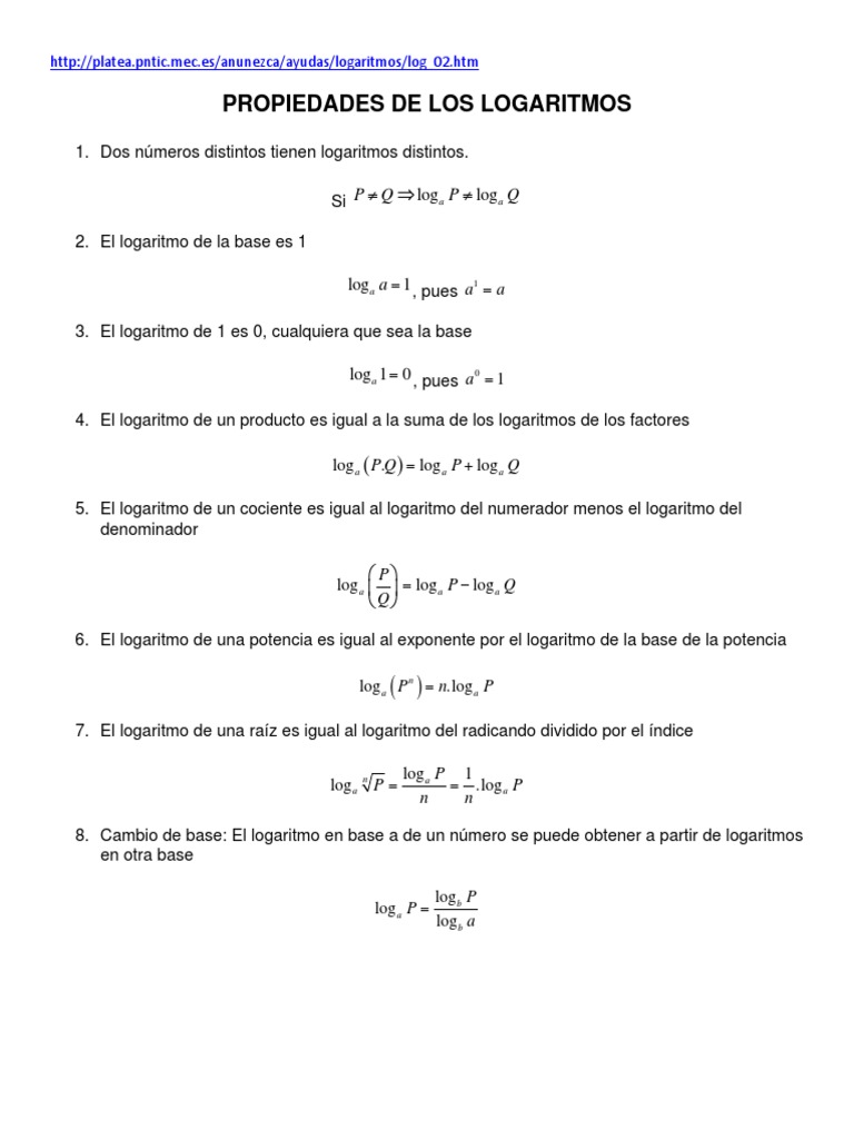 Propiedades de Los Logaritmos PDF | PDF