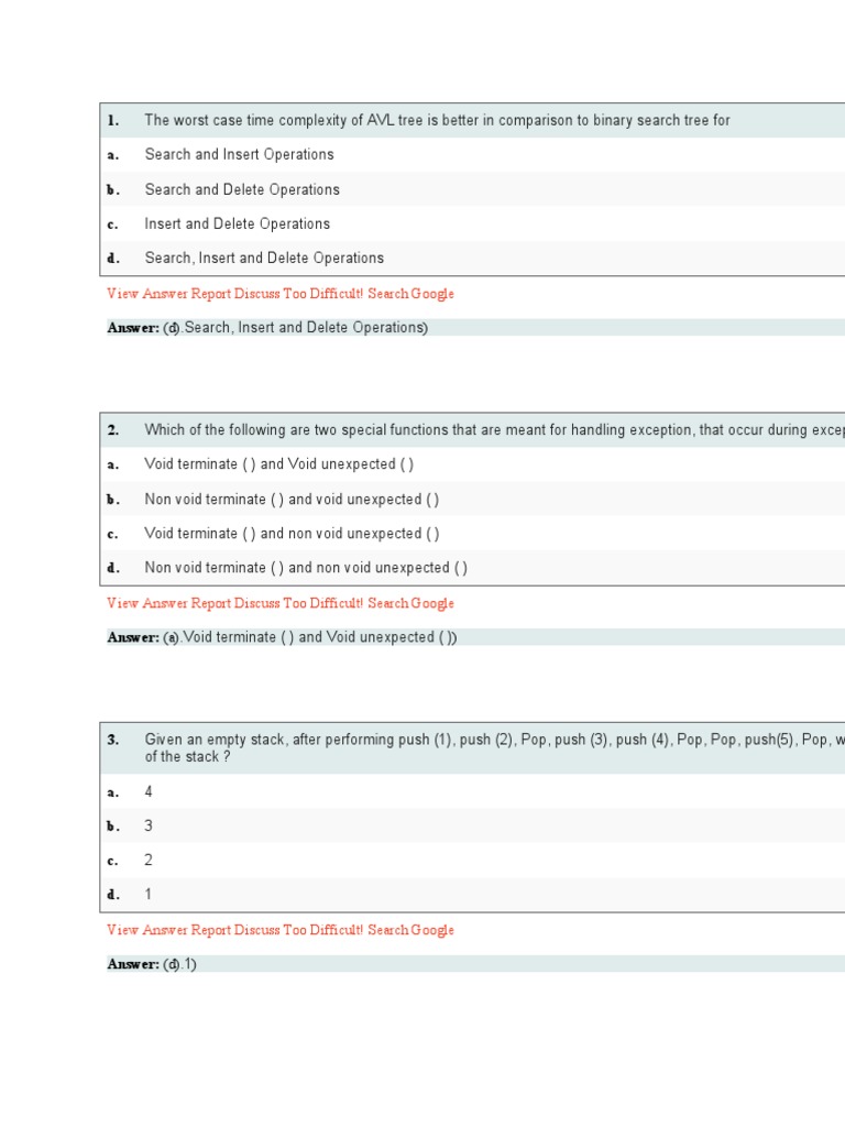 A. B. C. D.: View Answer Discuss Too Difficult! Search Google | PDF | Time Complexity ...