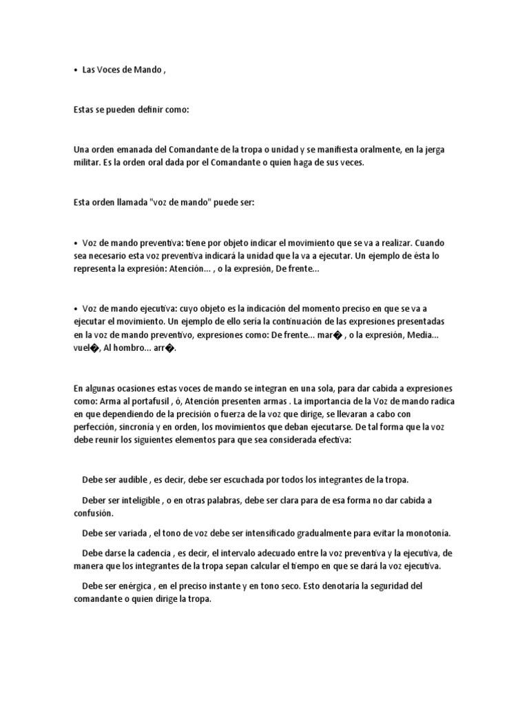 Tipos y Ejecución de Voces de Mando | PDF | Pie | Mano