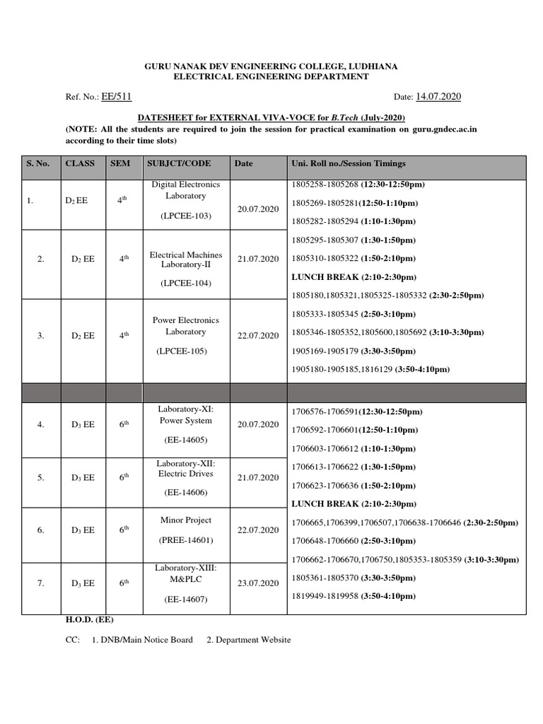 External Practical Date Sheet Pdf | Pdf | Electrical Engineering 