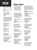 Lyrics of Waka Waka - Shakira | PDF