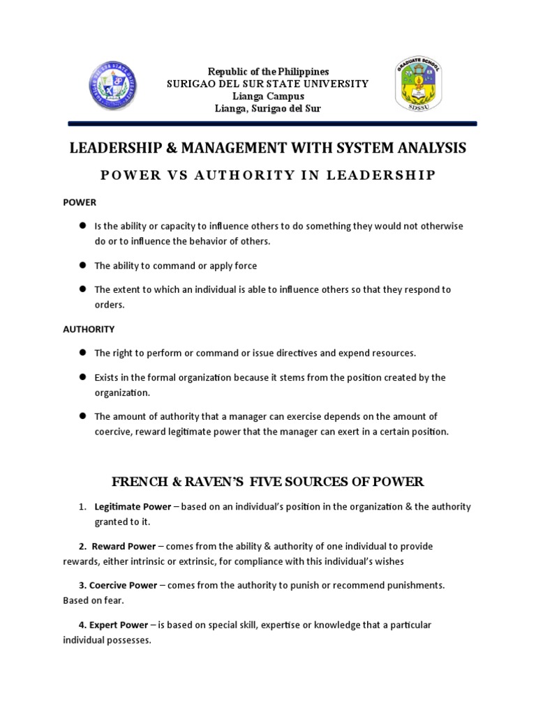 Leadership & Management With System Analysis: Power Vs Authority in ...