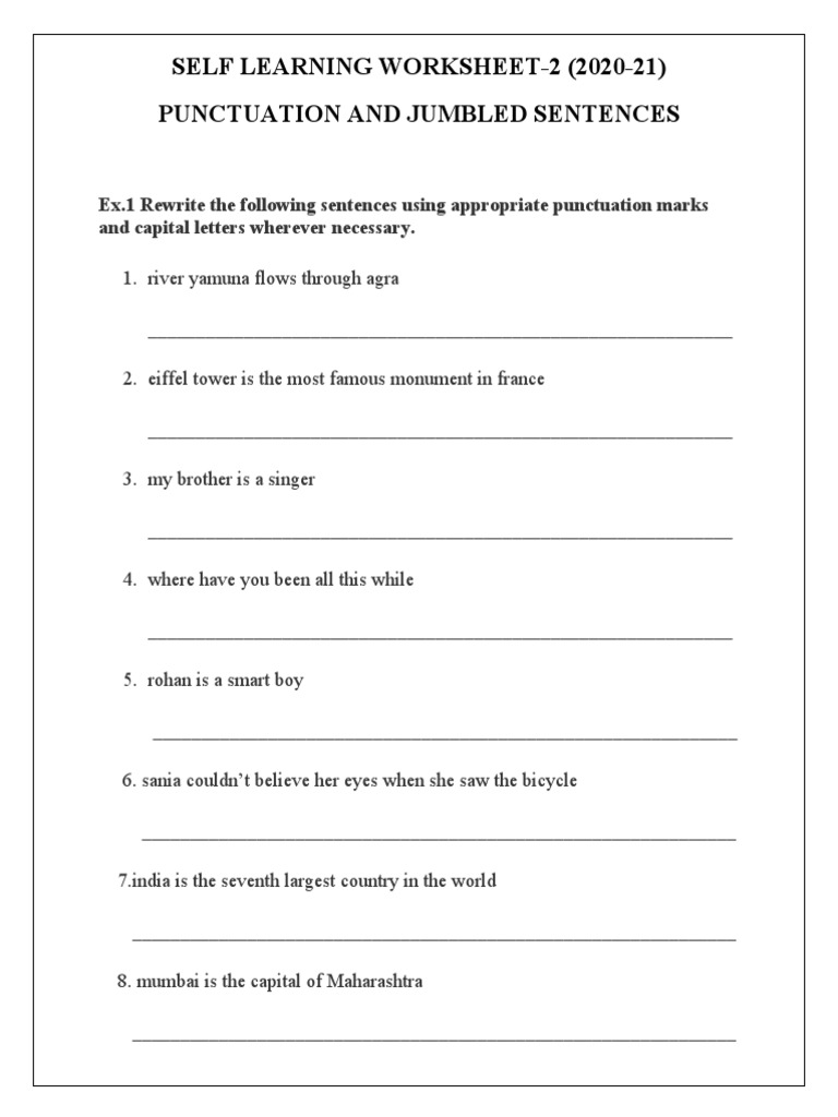 Punctuation and Jumbled Sentences Worksheet | PDF | Language Arts ...