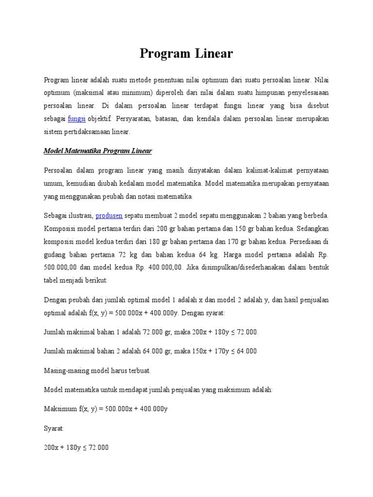 Program Linear Kelas XI | PDF