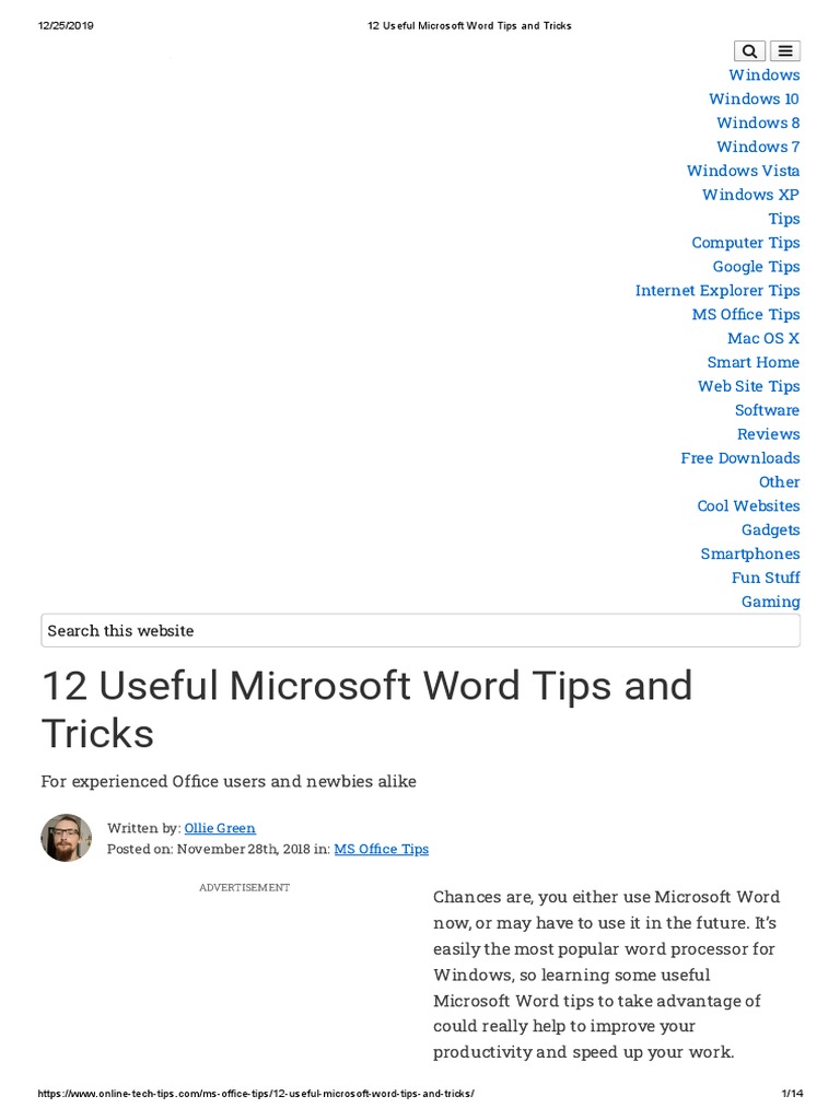 12 Useful Microsoft Word Tips and Tricks | PDF | Microsoft Word ...
