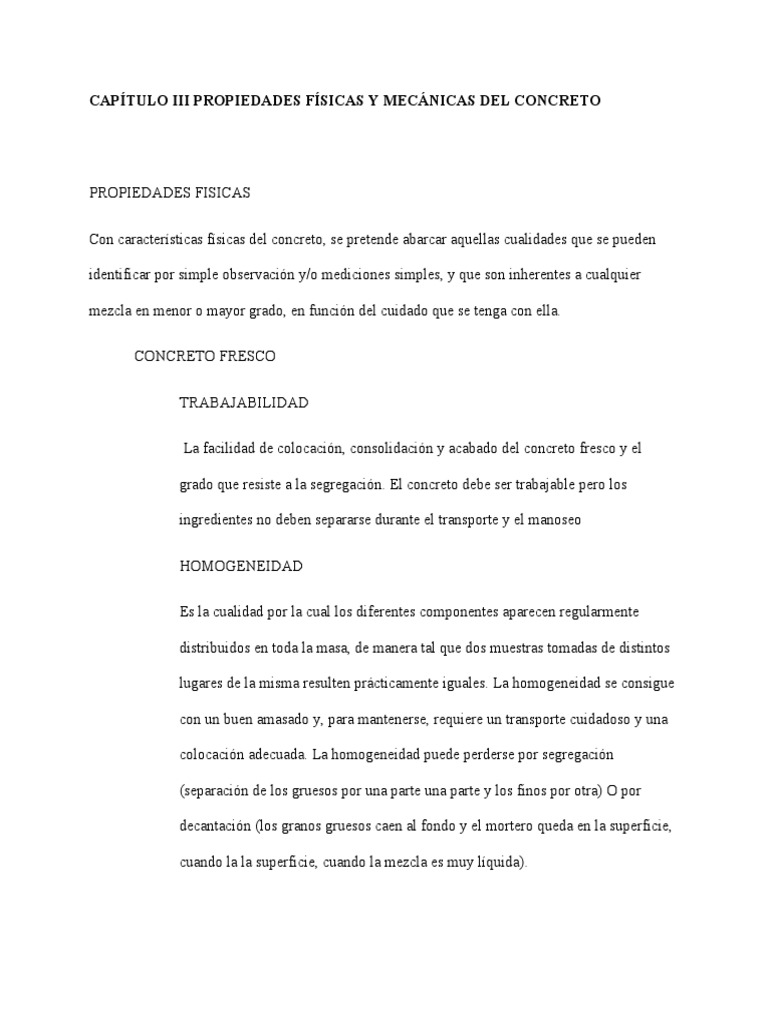 Capítulo Iii Propiedades Físicas y Mecánicas Del Concreto | PDF | Resistencia de materiales ...