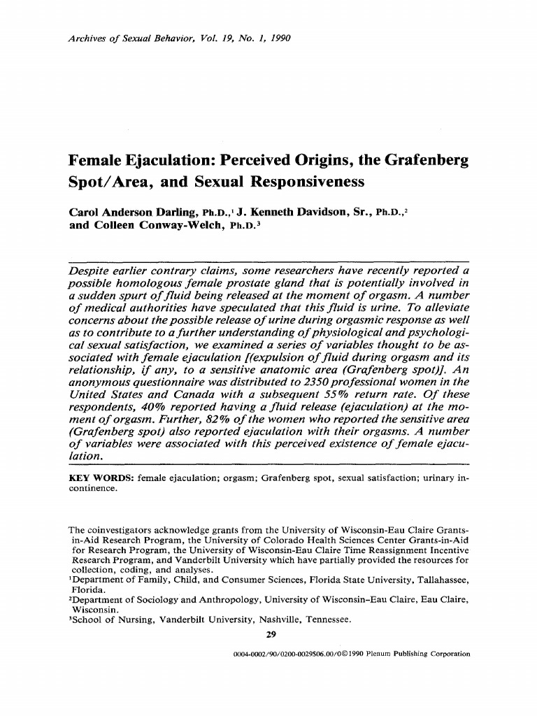 Female Ejaculation: Perceived Origins, The Grafenberg Spot/Area, and ...