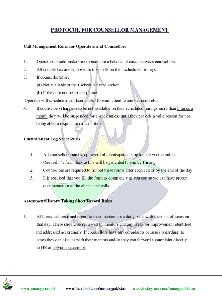 Counselling Protocols and Guidelines | PDF | Counseling Psychology ...