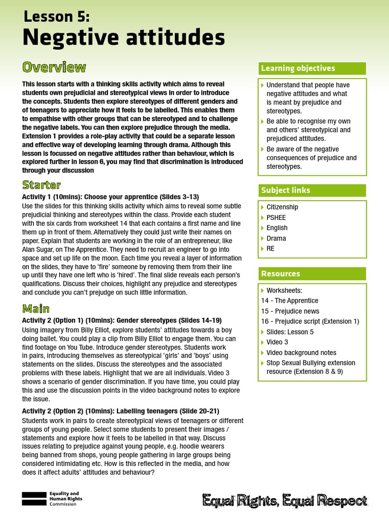 Lesson5 Teacher Notes1 PDF | PDF | Prejudices | Stereotypes