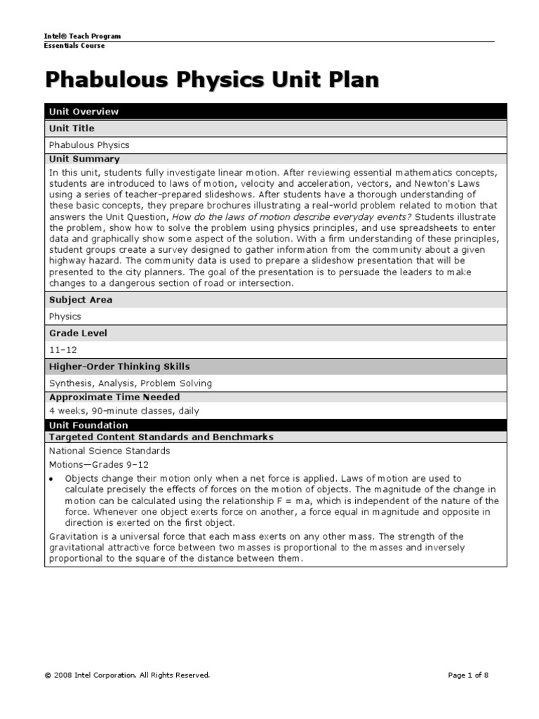 Phabulous Physics Unit Plan | PDF | Newton's Laws Of Motion | Force